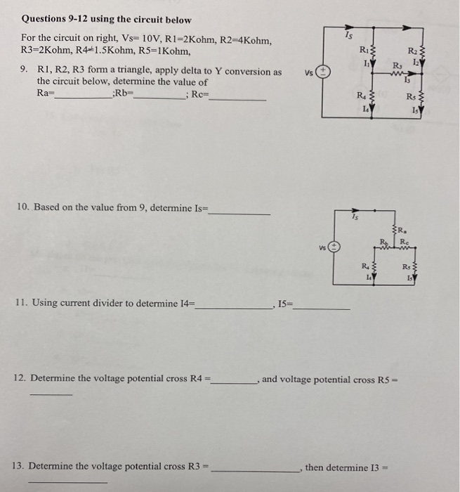 Solved Questions 9-12 using the circuit below For the | Chegg.com