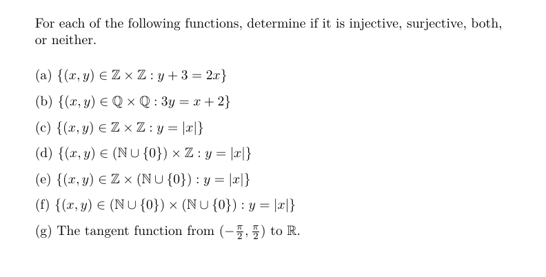 Solved For each of the following functions, determine if it | Chegg.com