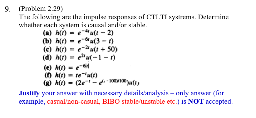 Solved (Problem 2.29) The following are the impulse | Chegg.com