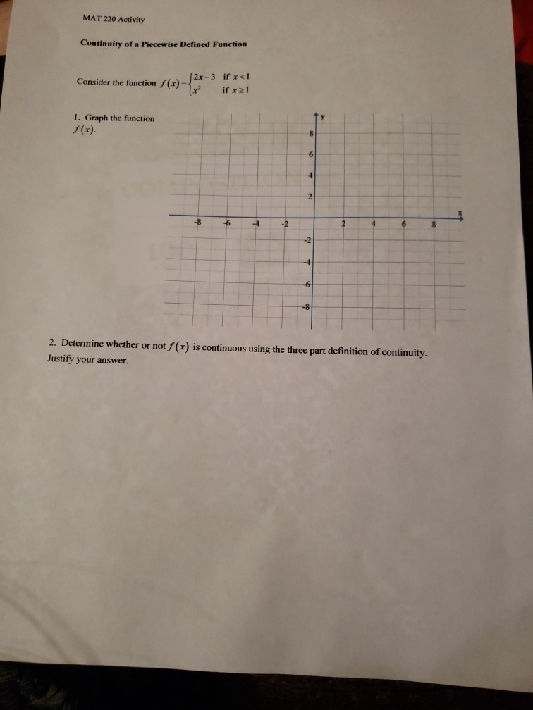 Solved MAT 220 Activity Continuity of a Piecewise Defined | Chegg.com