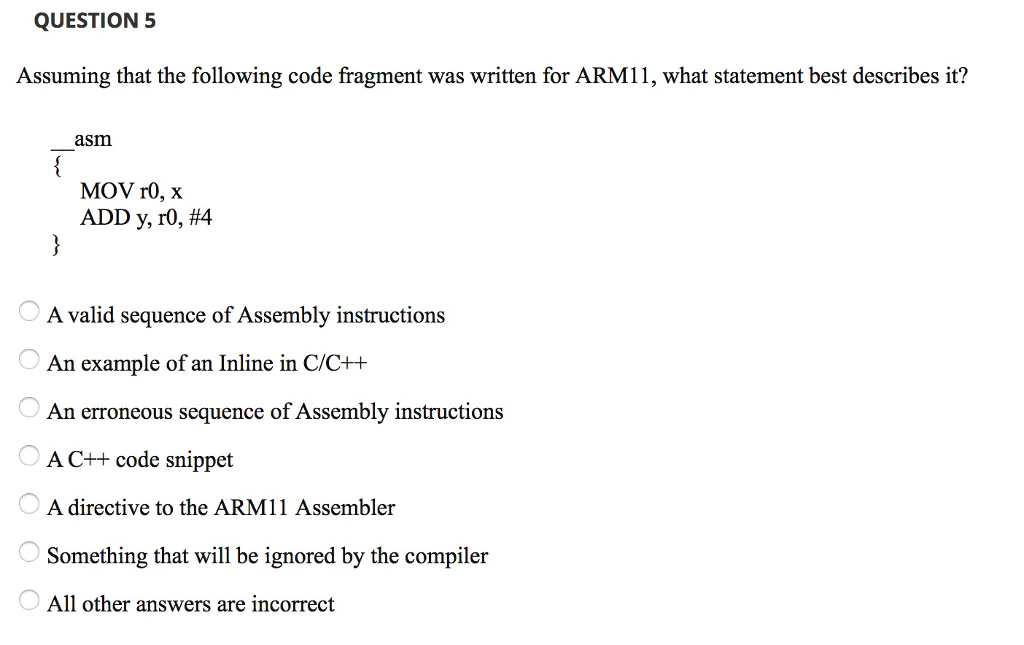 Solved QUESTION5 Assuming that the following code fragment | Chegg.com