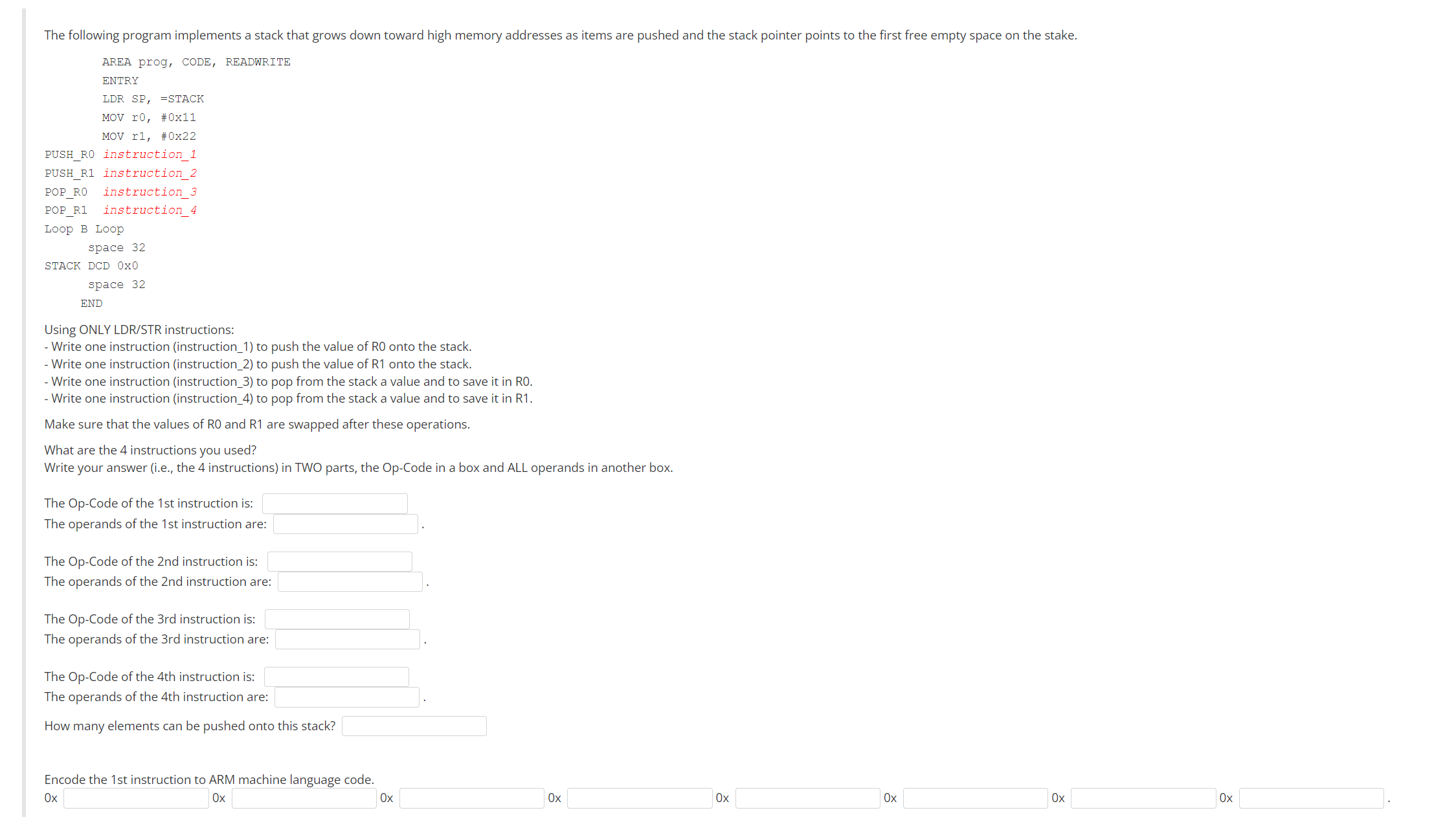 Solved AREA prog, CODE, READWRITE ENTRY LDR SP, = STACK MOV | Chegg.com