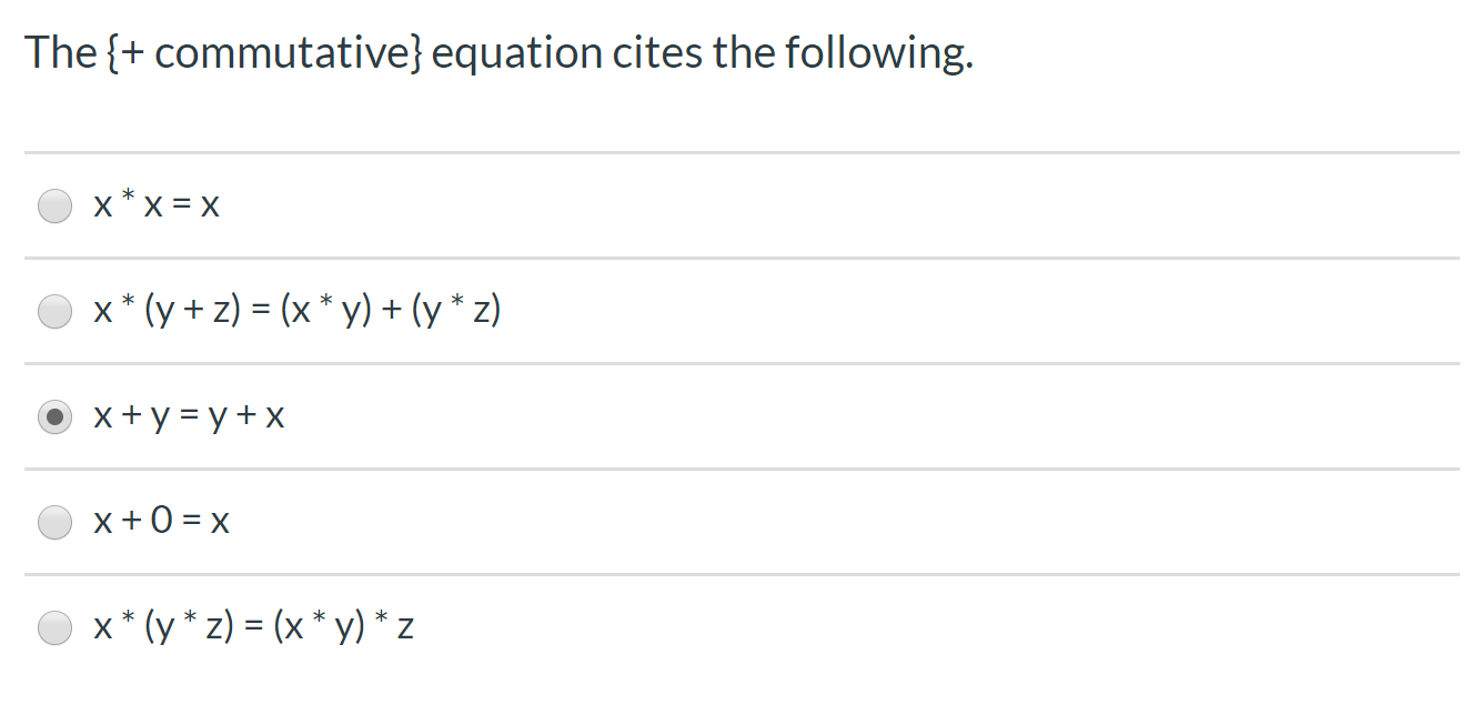 Solved The{+ commutative} equation cites the following. x* | Chegg.com