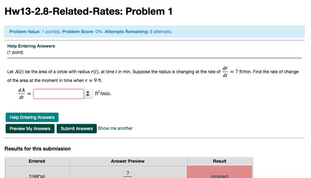 Solved Hw13-2.8-Related-Rates: Problem 1 Problem Value: 1 | Chegg.com Solved Hw13-2.8-Related-Rates: Problem 1 Problem Value: 1 | Chegg.com
