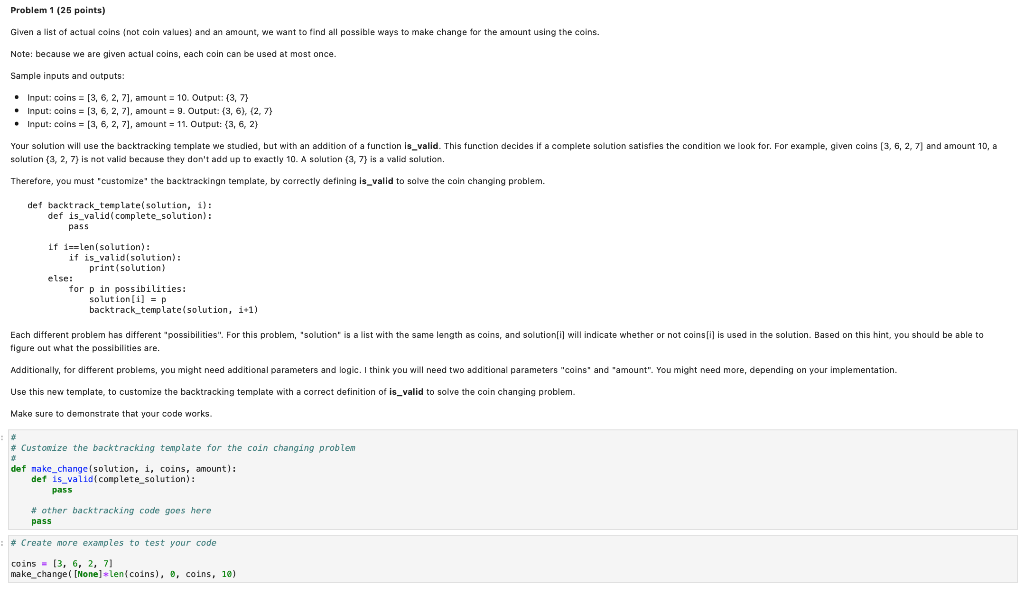 Solved Given a list of actual coins (not coin values\} and | Chegg.com