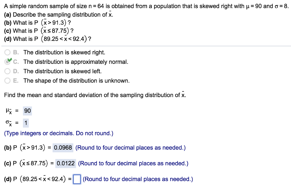 Solved A simple random sample of size n-64 is obtained from | Chegg.com