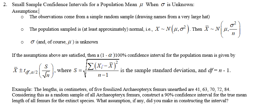 Solved Small Sample Confidence Intervals for a Population | Chegg.com