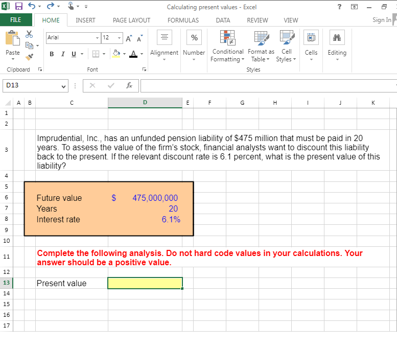 Solved X 5 Calculating present values - Excel ? क - FILE | Chegg.com