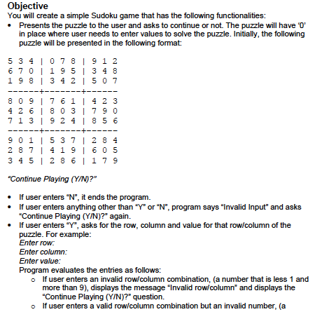 Solved My objective is to create a sudoku puzzle in java, | Chegg.com