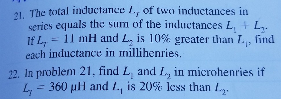 Solved The total inductance LT of two inductances in series | Chegg.com