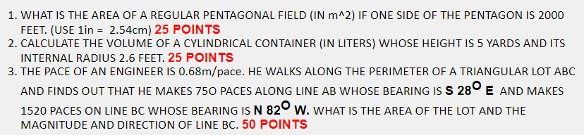 Solved 1. WHAT IS THE AREA OF A REGULAR PENTAGONAL FIELD (IN | Chegg.com