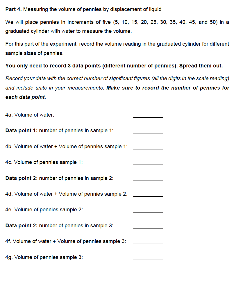 Solved Part 4. Measuring the volume of pennies by | Chegg.com
