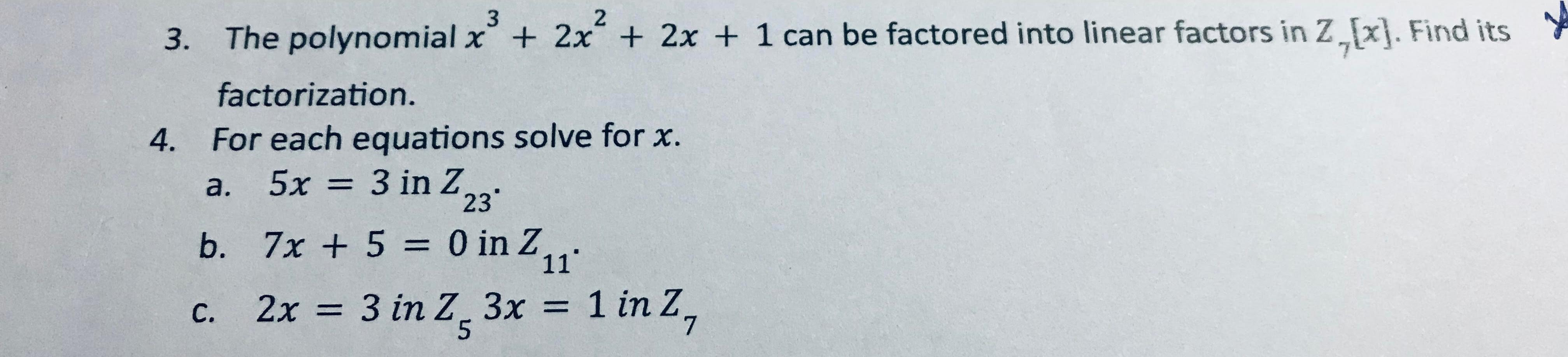Solved 3. The polynomial x3+2x2+2x+1 can be factored into | Chegg.com