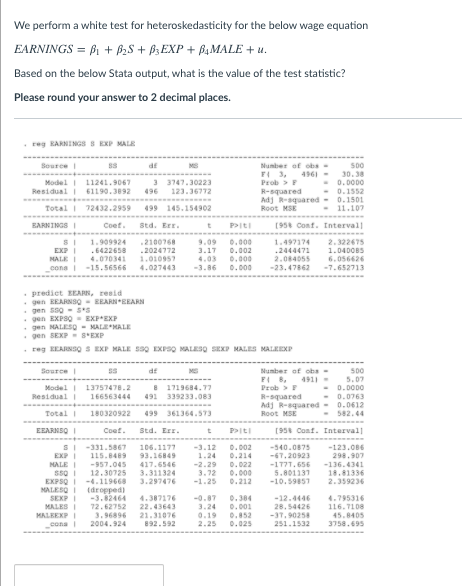 Solved We perform a white test for heteroskedasticity for | Chegg.com
