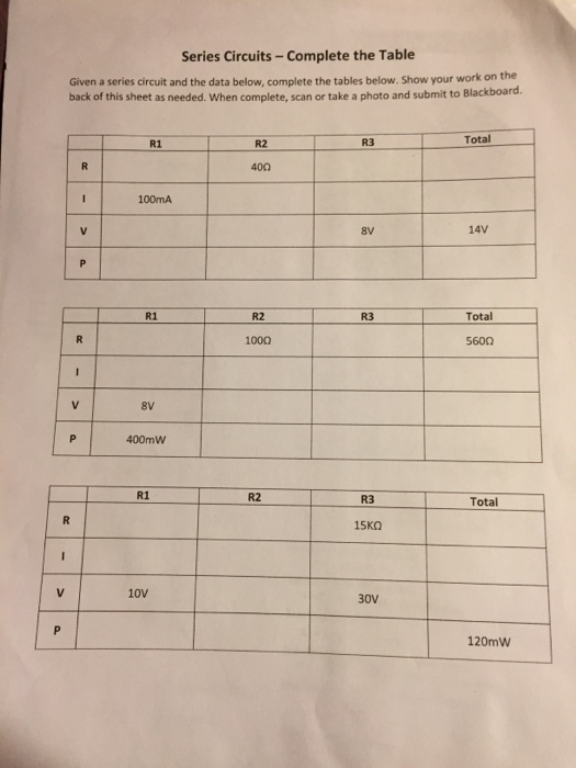 Solved Series Circuits-Complete the Table Given a series | Chegg.com