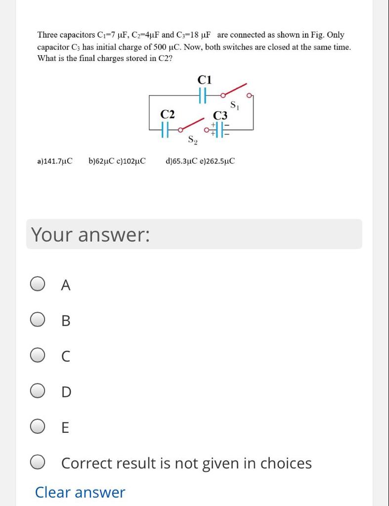 Solved Three capacitors C1=7μF,C2=4μF and C3=18μF are | Chegg.com