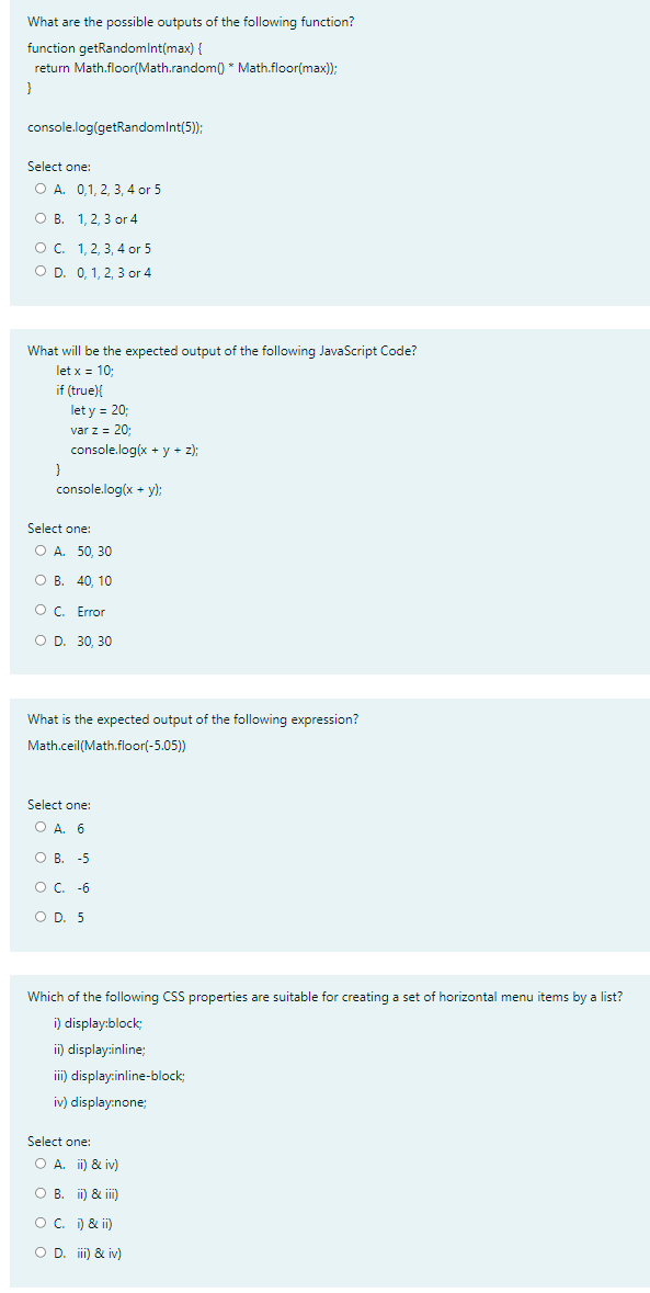 Solved What are the possible outputs of the following | Chegg.com