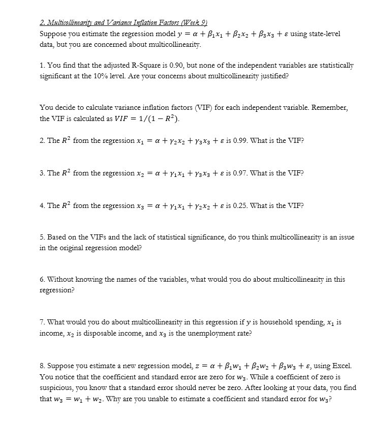 Solved 2. Multicollinearity and Variance Inflation Factors | Chegg.com