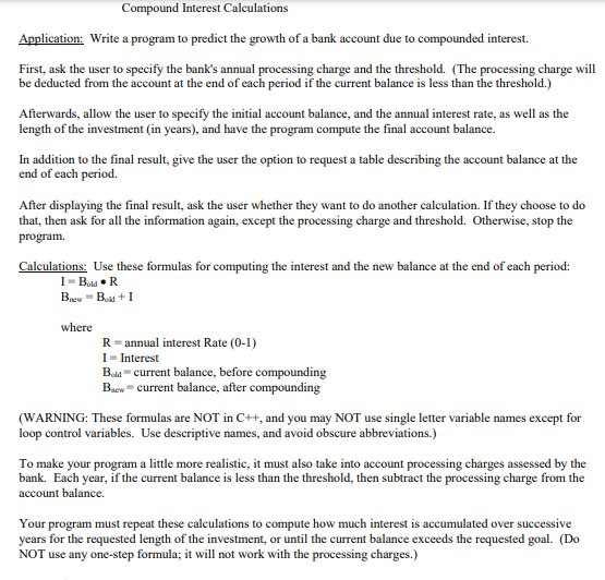 Compound Interest Calculations Application: Write a | Chegg.com