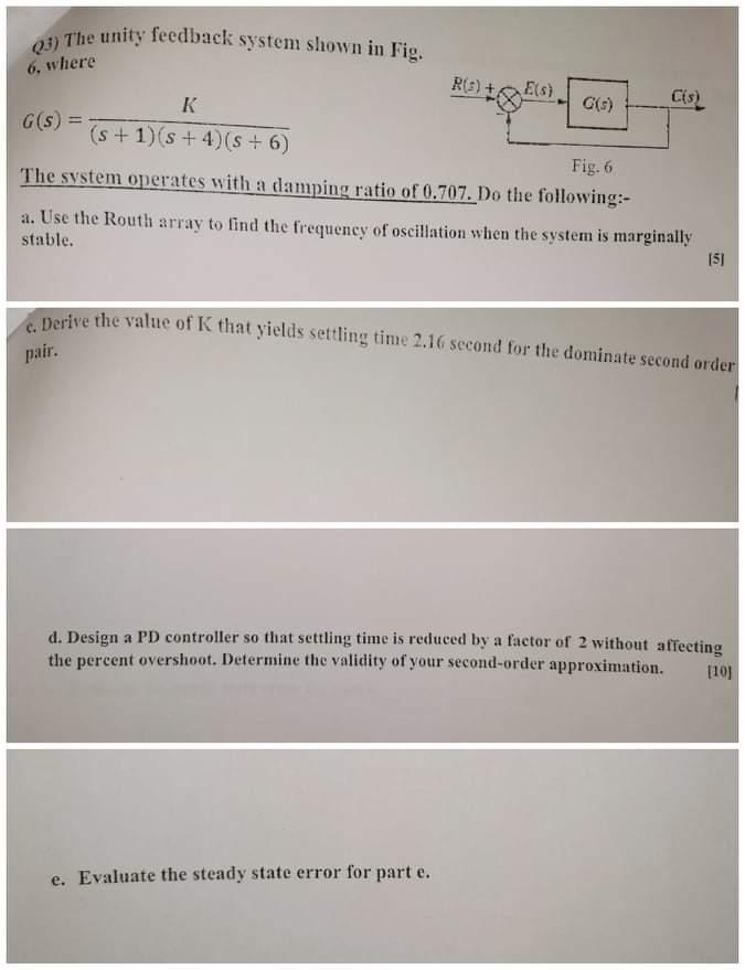 Solved 6, where RE) G(s) J) The unity feedback system shown | Chegg.com