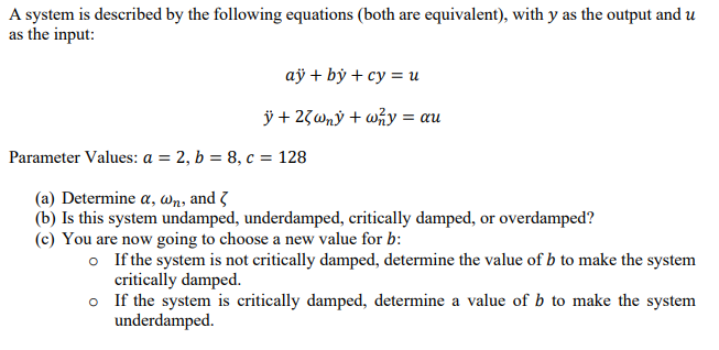 Solved A system is described by the following equations | Chegg.com