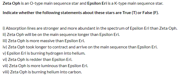 Solved Zeta Oph is an O-type main sequence star and Epsilon | Chegg.com