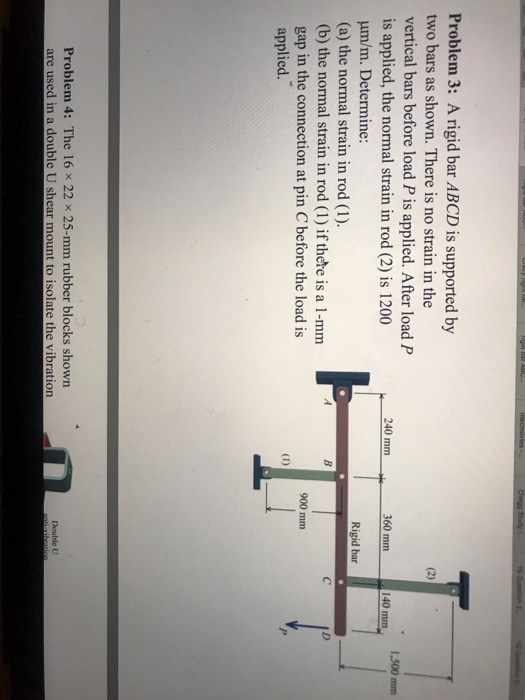 Solved Problem 3: A rigid bar ABCD is supported by two bars | Chegg.com