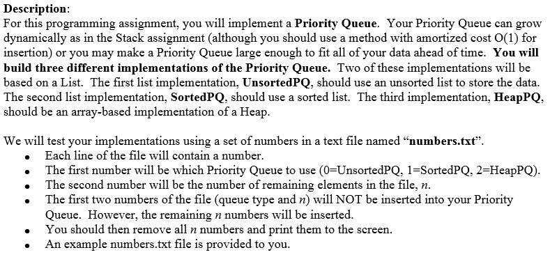 Description: For this programming assignment, you | Chegg.com