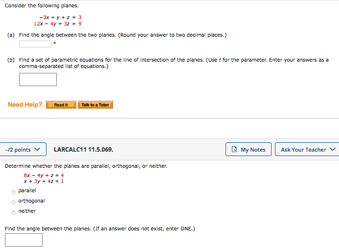 Solved Consider the following planes. -3x + y + z = 3 12x - | Chegg.com
