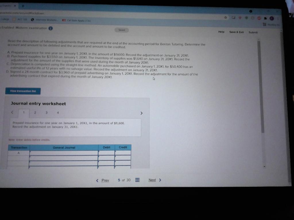 x Enabled Midterm examination Help Save 4 Exit Subm | Chegg.com
