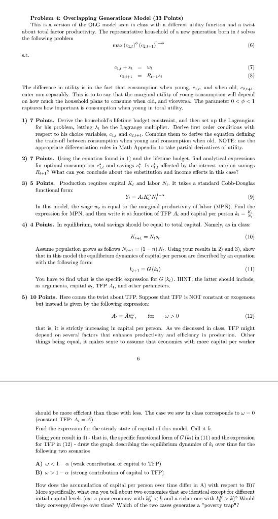 Problem 4: Overlapping Generations Model (33 Points) | Chegg.com