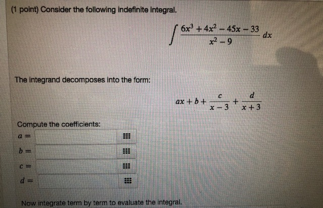 Solved (1 point) Consider the following indefinite integral. | Chegg.com