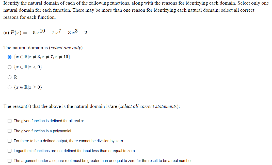 Solved Identify the natural domain of each of the following | Chegg.com