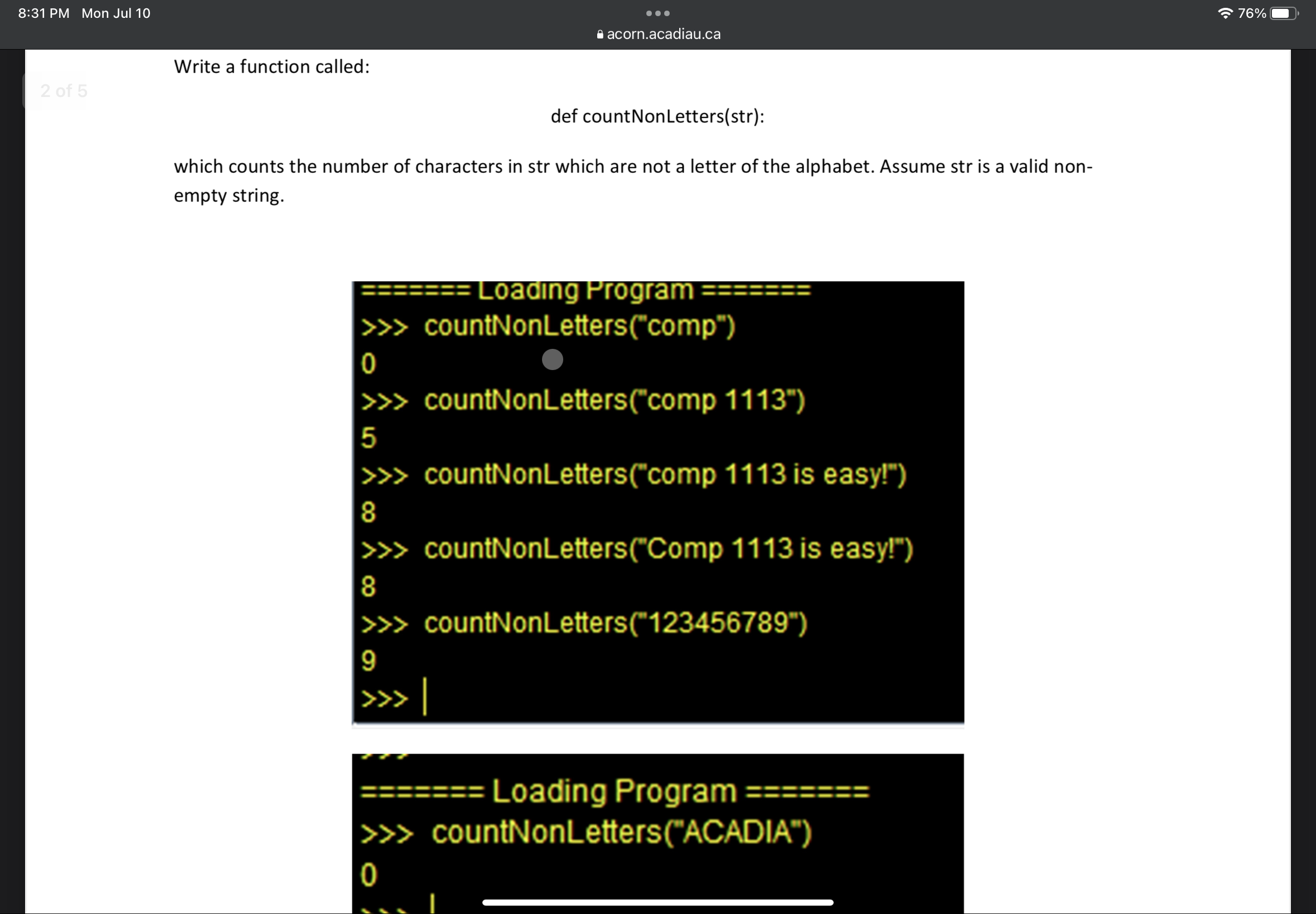 Solved Write a function called: def countNonLetters(str): | Chegg.com