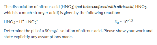 Solved The dissociation of nitrous acid (HNO2) (not to be | Chegg.com