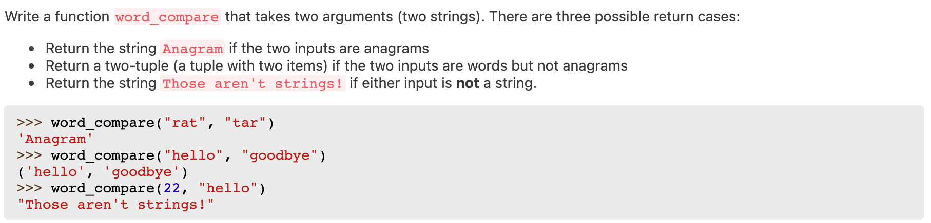Solved Write a function word_compare that takes two | Chegg.com