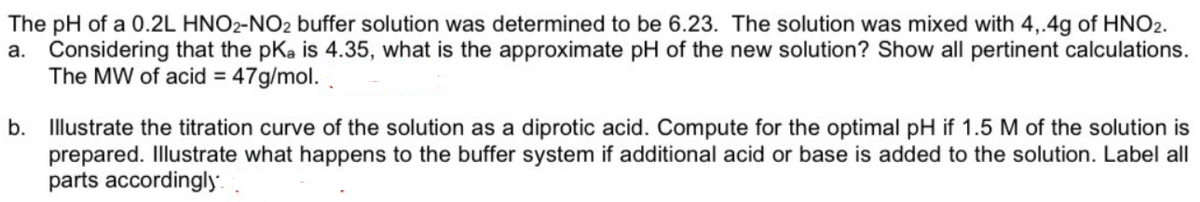 Solved The pH of a 0.2L HNO2-NO2 buffer solution was | Chegg.com