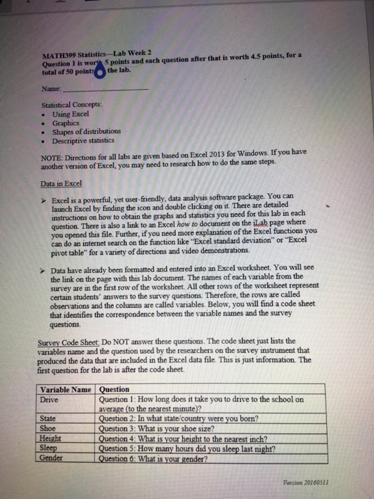 MATH399 Statistics-Lab Week 2 points, for a Question | Chegg.com