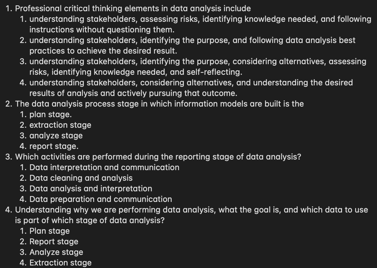 Solved 1. Professional critical thinking elements in data | Chegg.com
