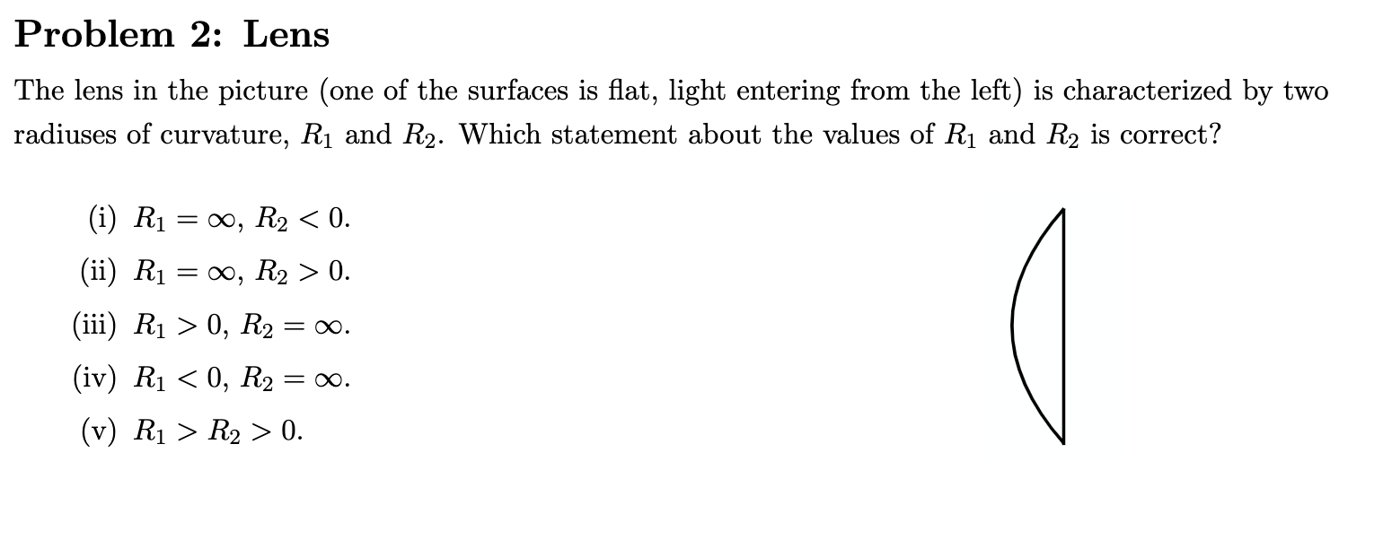Solved Problem 2: Lens The lens in the picture (one of the | Chegg.com