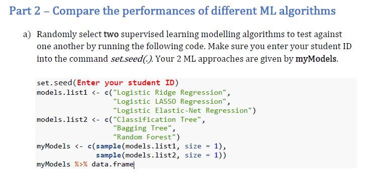 art 2 - Compare the performances of different ML | Chegg.com
