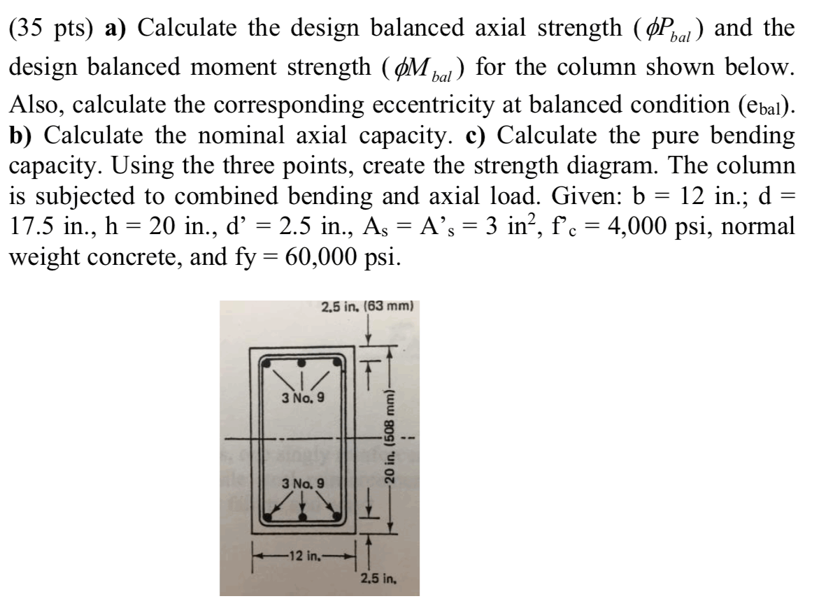 (35 pts) a) Calculate the design balanced axial | Chegg.com