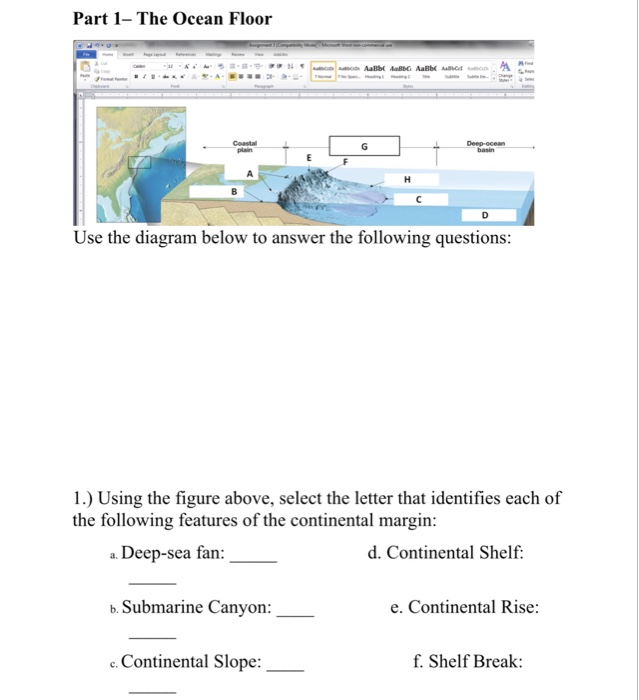 Solved Part 1- The Ocean Floor Use the diagram below to | Chegg.com