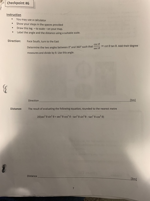 Solved FINAL LEG u completed six legs of an orienteering | Chegg.com