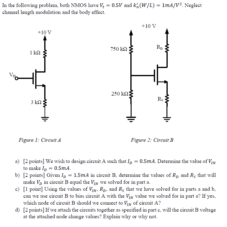 Solved In the following problem, both NMOS have vt = 0.5V | Chegg.com