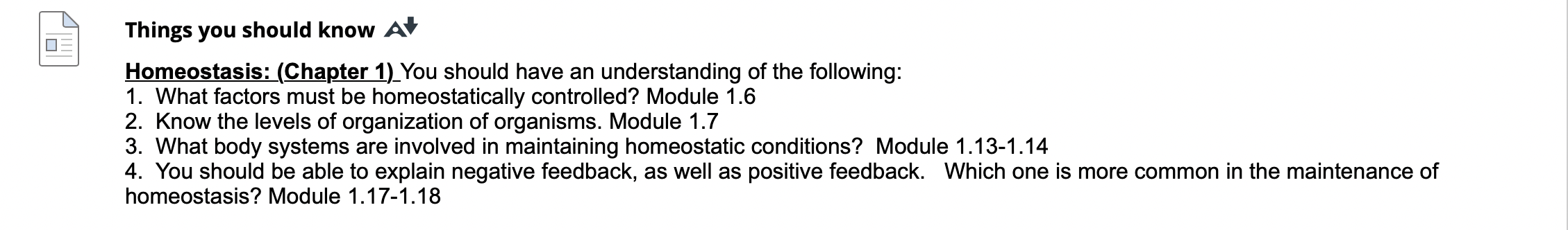 Solved Homeostasis: (Chapter 1)_You should have an | Chegg.com