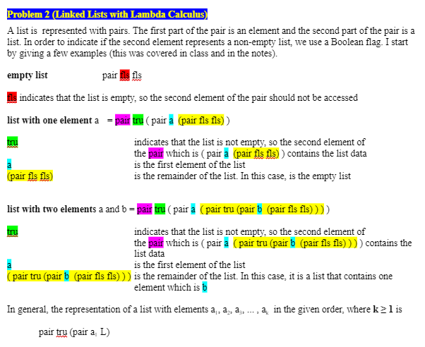Solved Problem 2 Linked Lists With Lambda Calculus A List 6217
