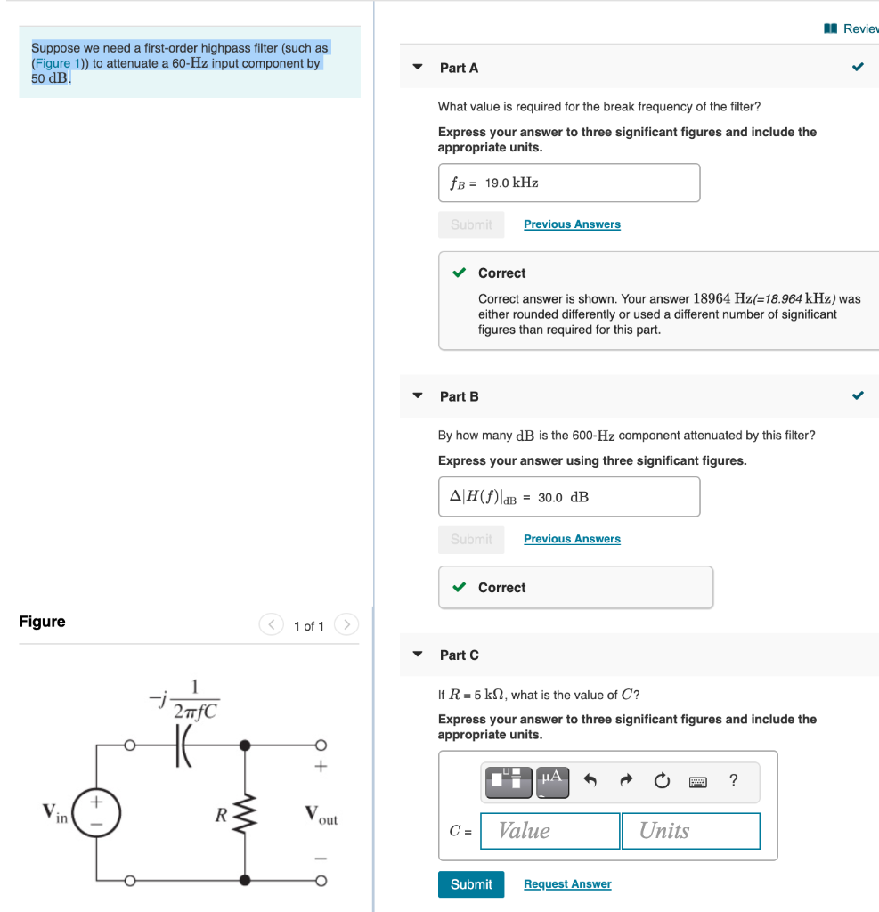 Solved I Review Suppose we need a first-order highpass | Chegg.com