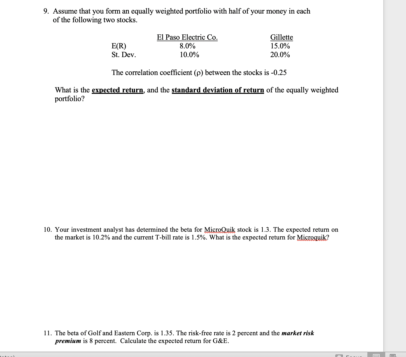 Solved 9. Assume that you form an equally weighted portfolio | Chegg.com
