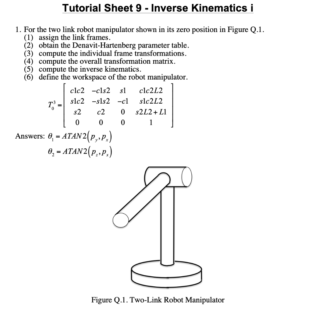 Solved 1. For the two link robot manipulator shown in its | Chegg.com